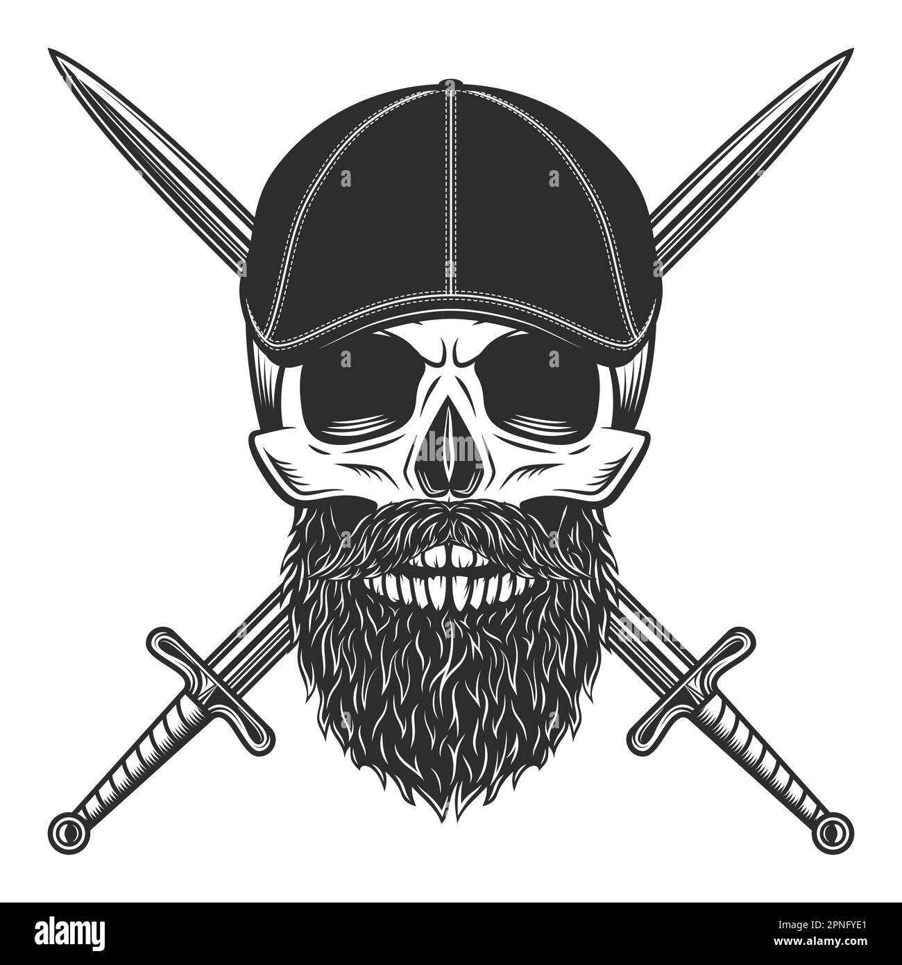 Skull with beard and mustache in gangster gatsby tweed hat flat cap ...