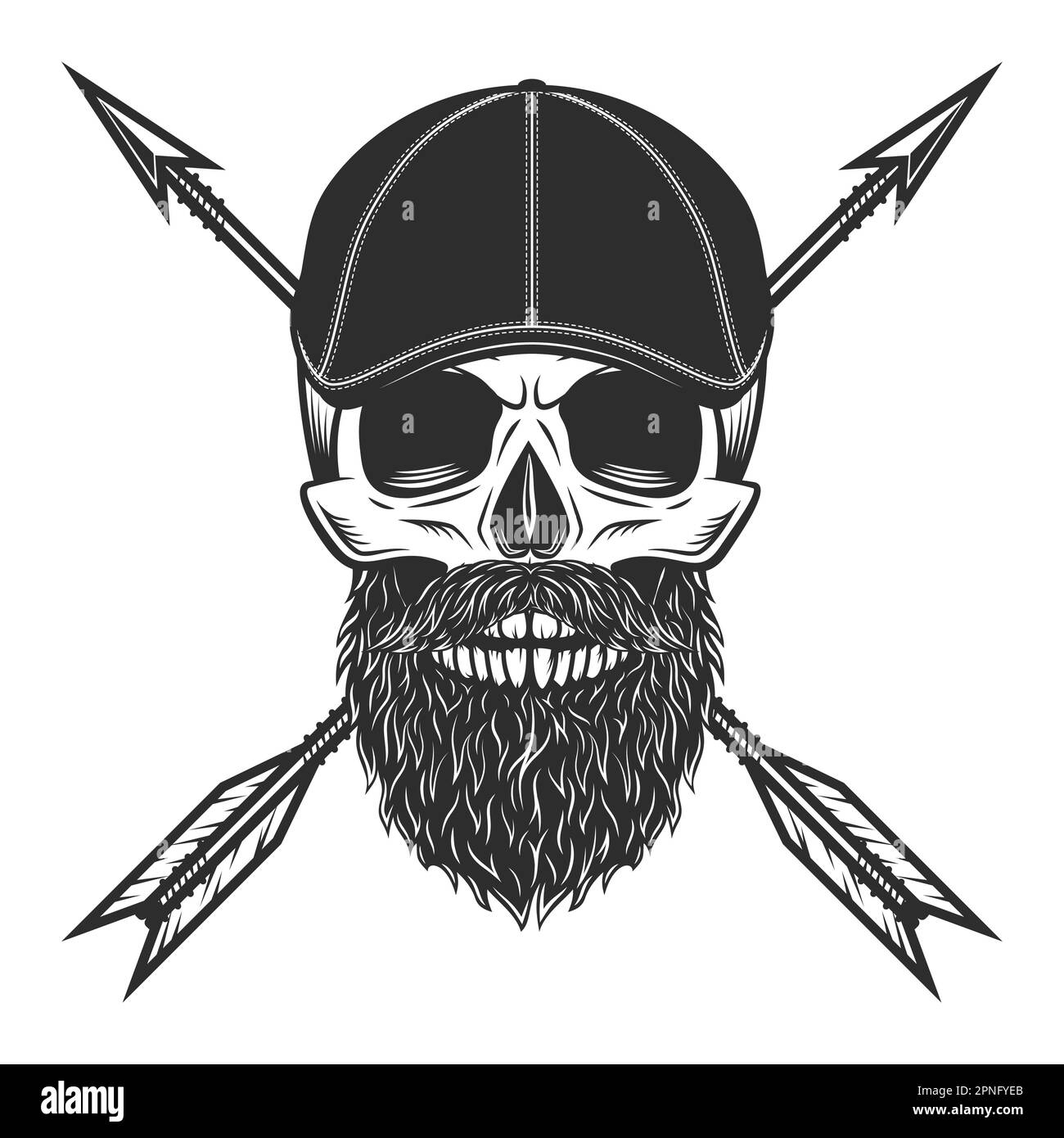 Skull with beard and mustache in gangster gatsby tweed hat flat cap ...