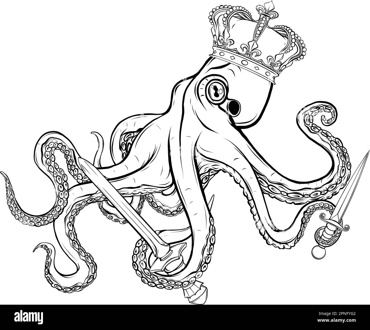 illustration of monochrome octopus on white background Stock Photo - Alamy