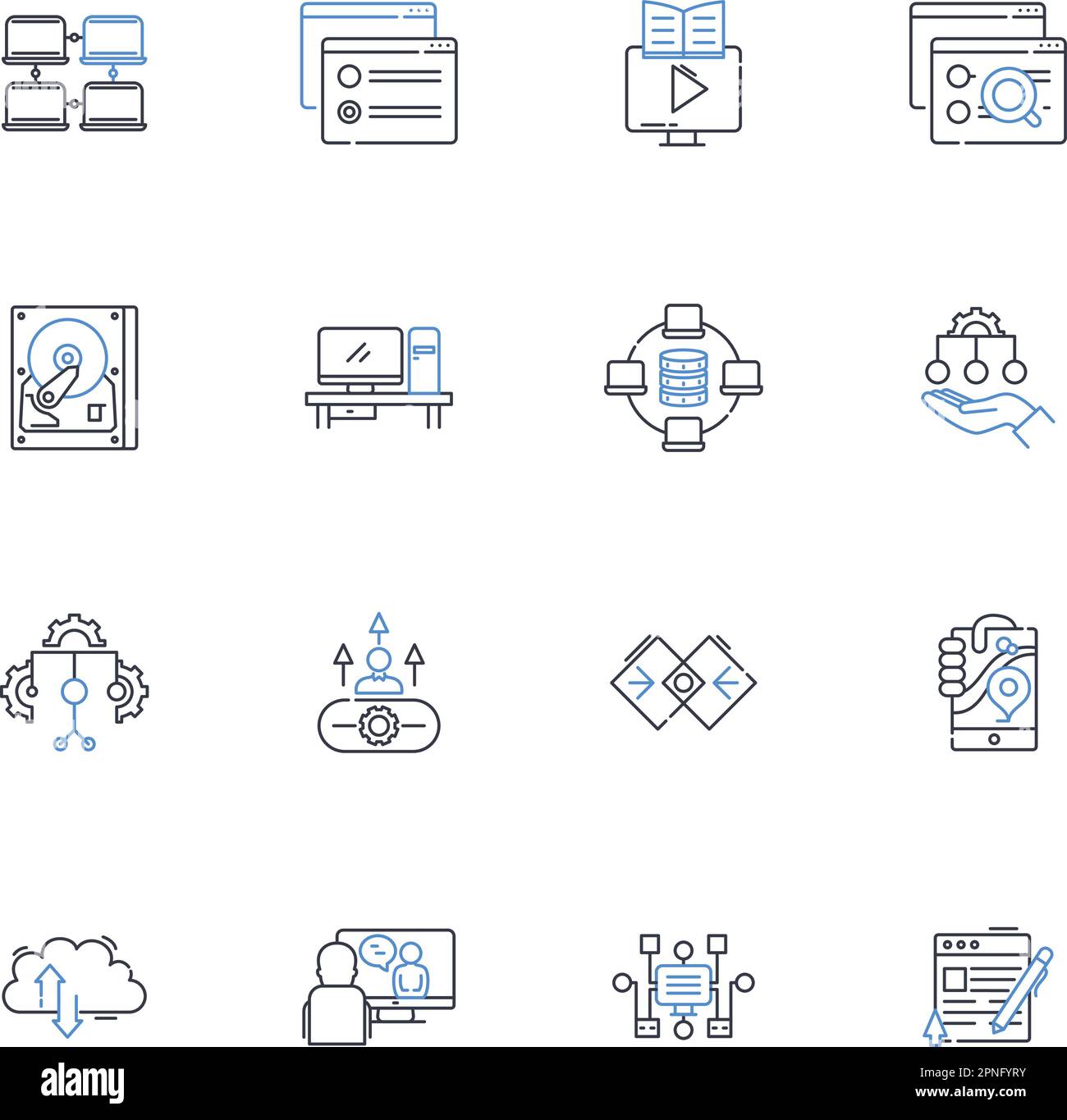 It Oriented Line Icons Collection Technology Innovation Cybersecurity Programming