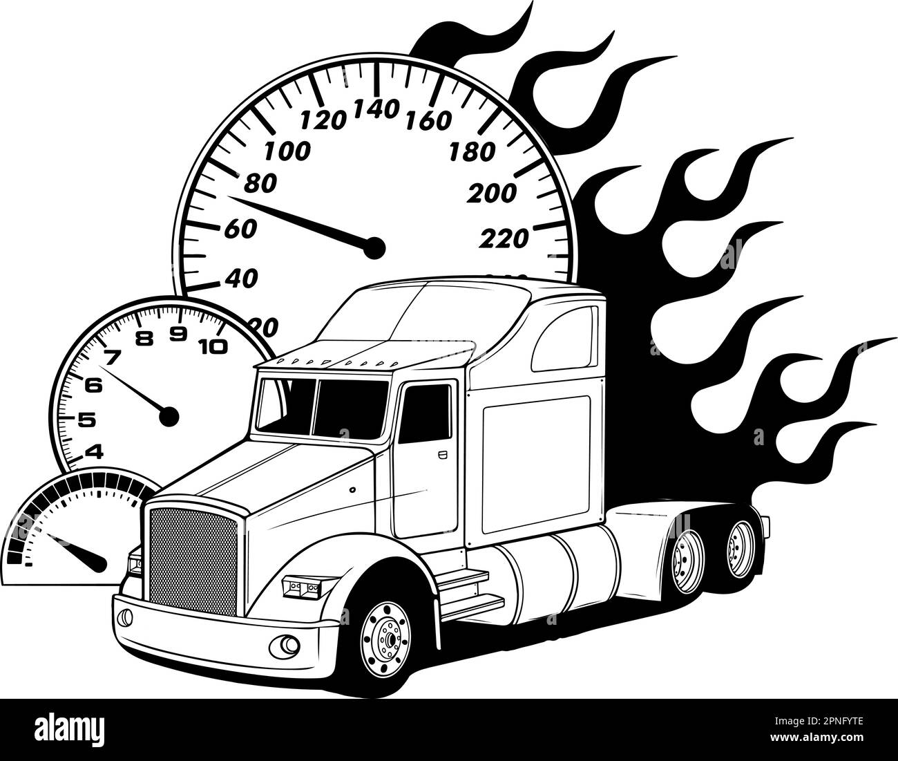 Monochrome semi truck vector illustration on white background Stock ...
