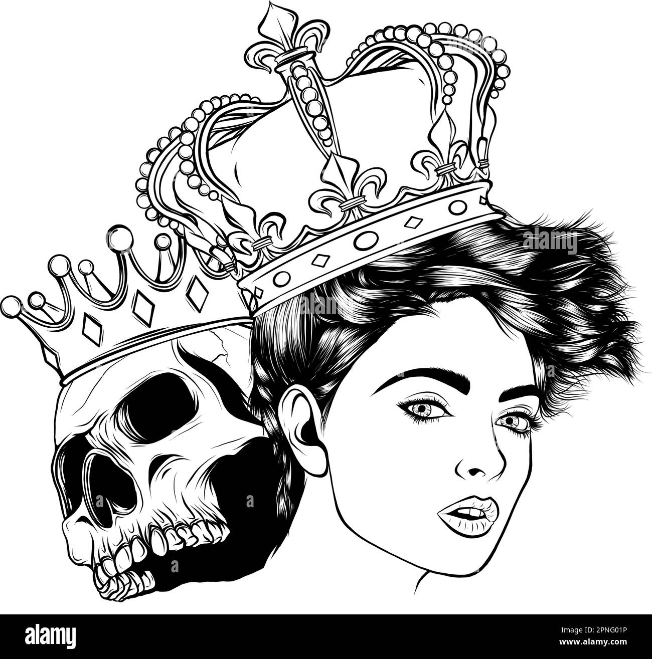 vector illustration of King and queen of death. Portrait of a skull ...