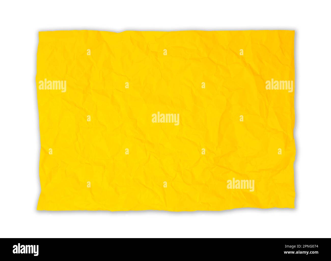 The Horizontal yellow crumpled paper isolated on white background. Save ...
