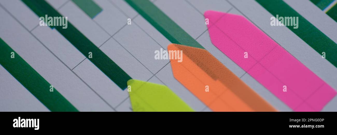 Bright sticker stripes on business documents with statistics data Stock ...