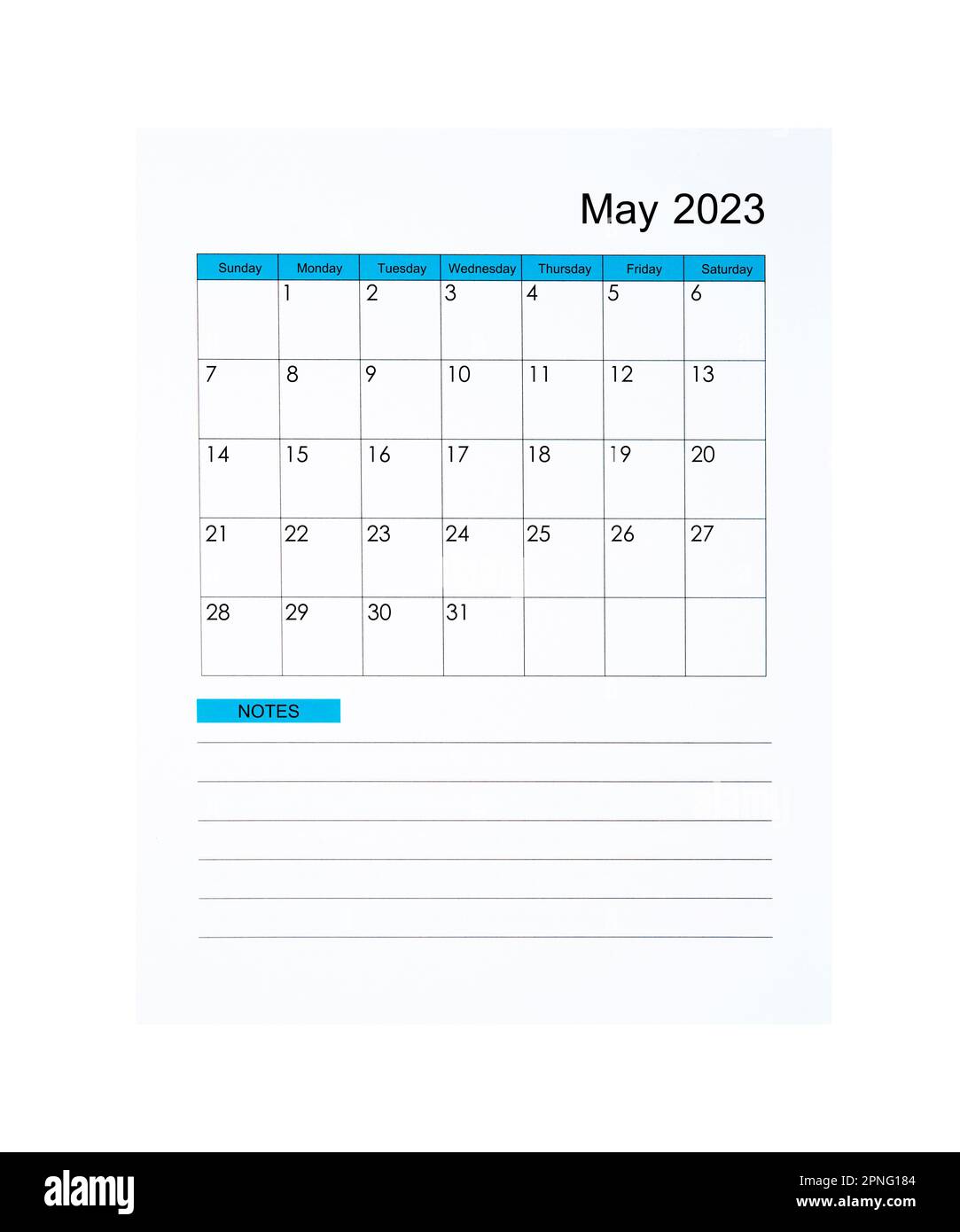 Vertical of May 2023 Calendar page for 2023 year isolated on white ...
