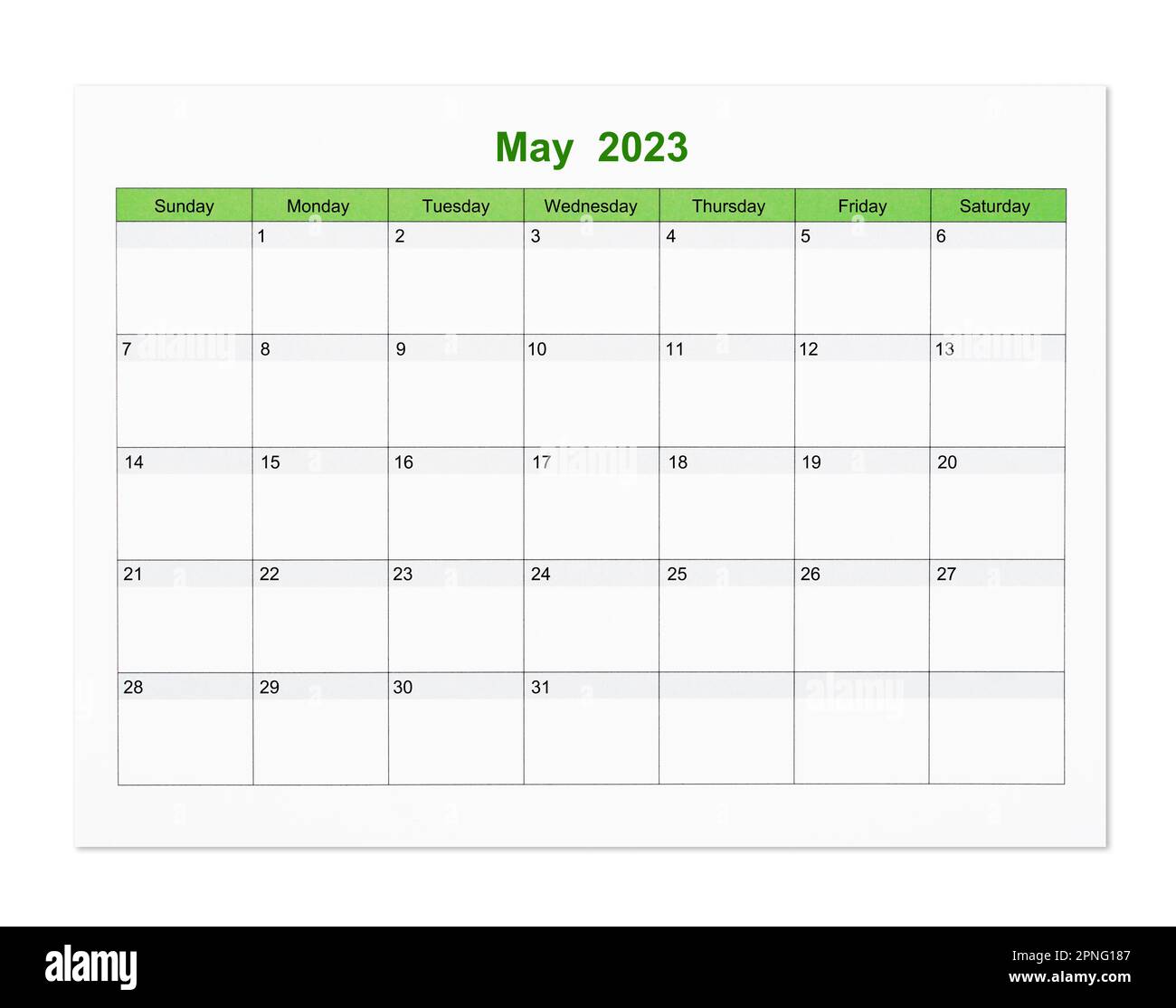May 2023 Calendar page for 2023 year isolated on white background, Save ...