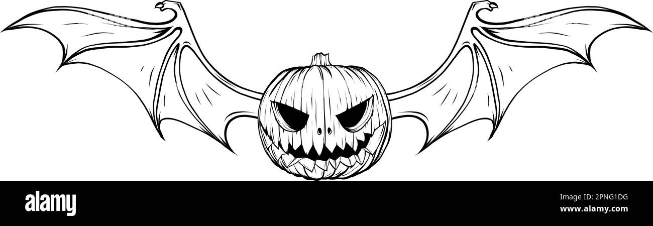 Monochrome pumpkin head design with bat wings Stock Vector Image & Art ...