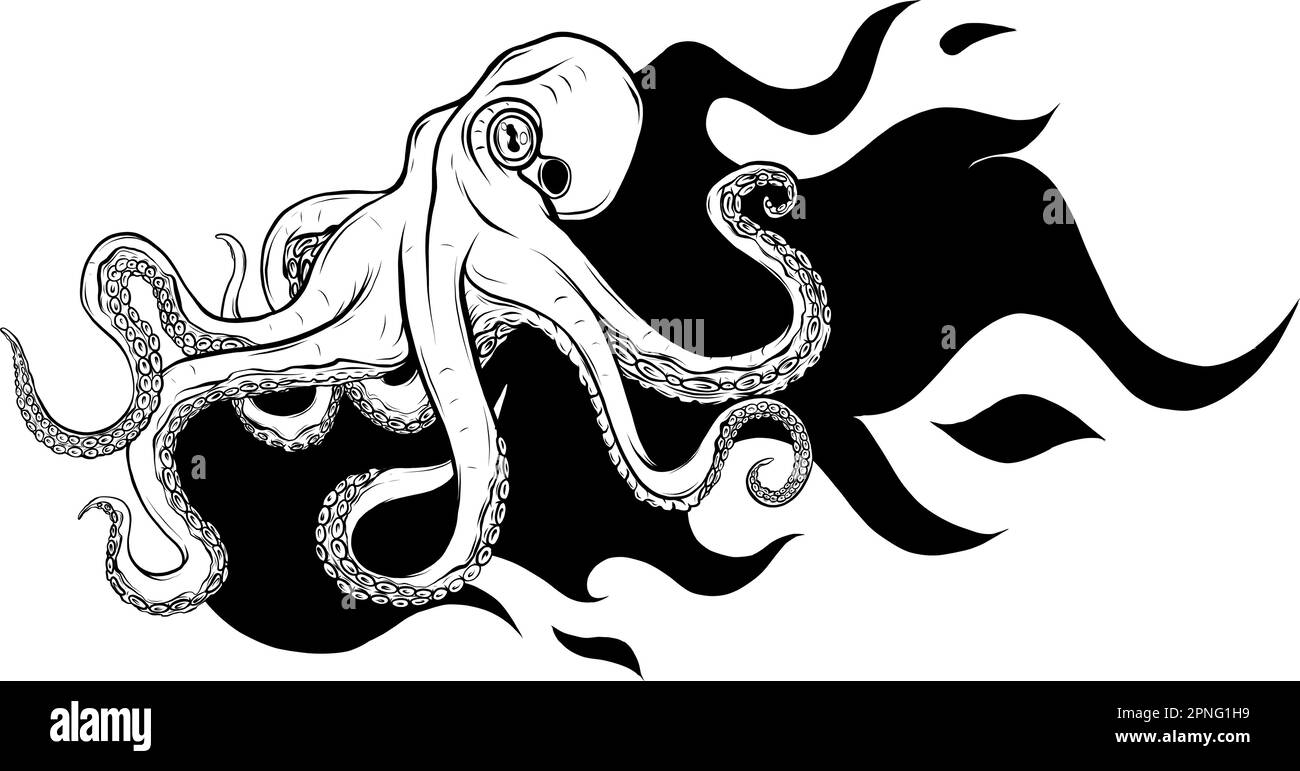 vector illustration Deep Sea Octopus Monochrome Logo Stock Vector Image ...