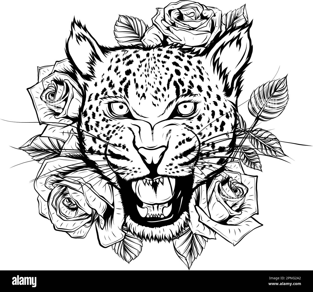 Leopard head. Line art. Vector isolated illustration on white. Hand ...