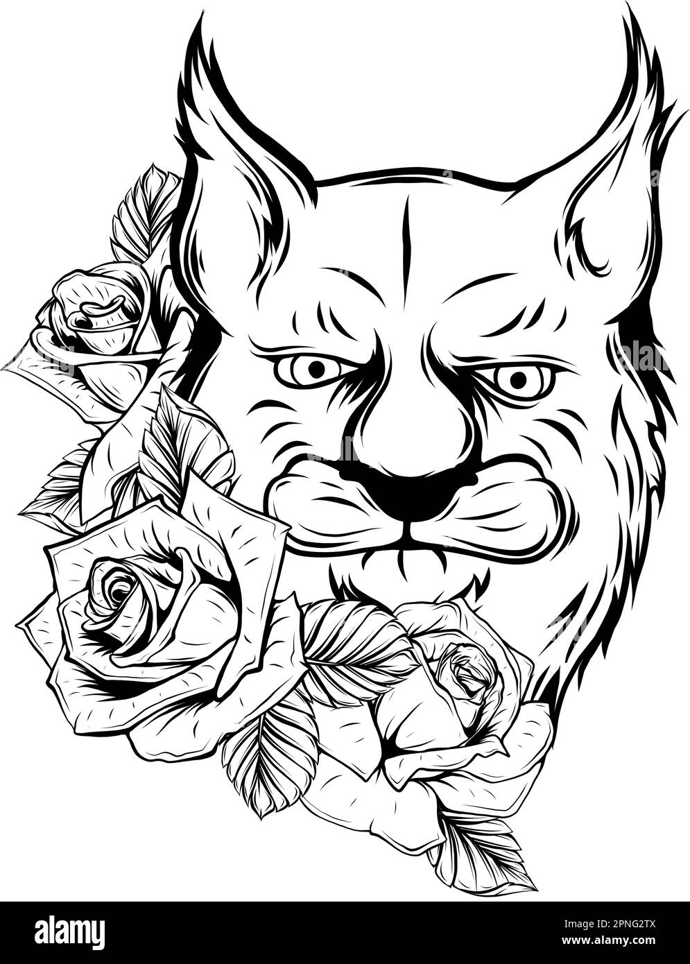 vector illustration of monochrome lion with rose on white background ...