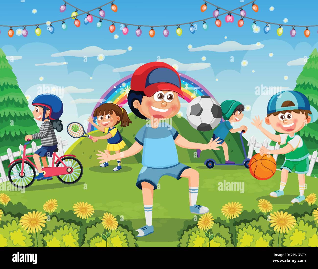Kids playing sports at playground illustration Stock Vector Image & Art ...
