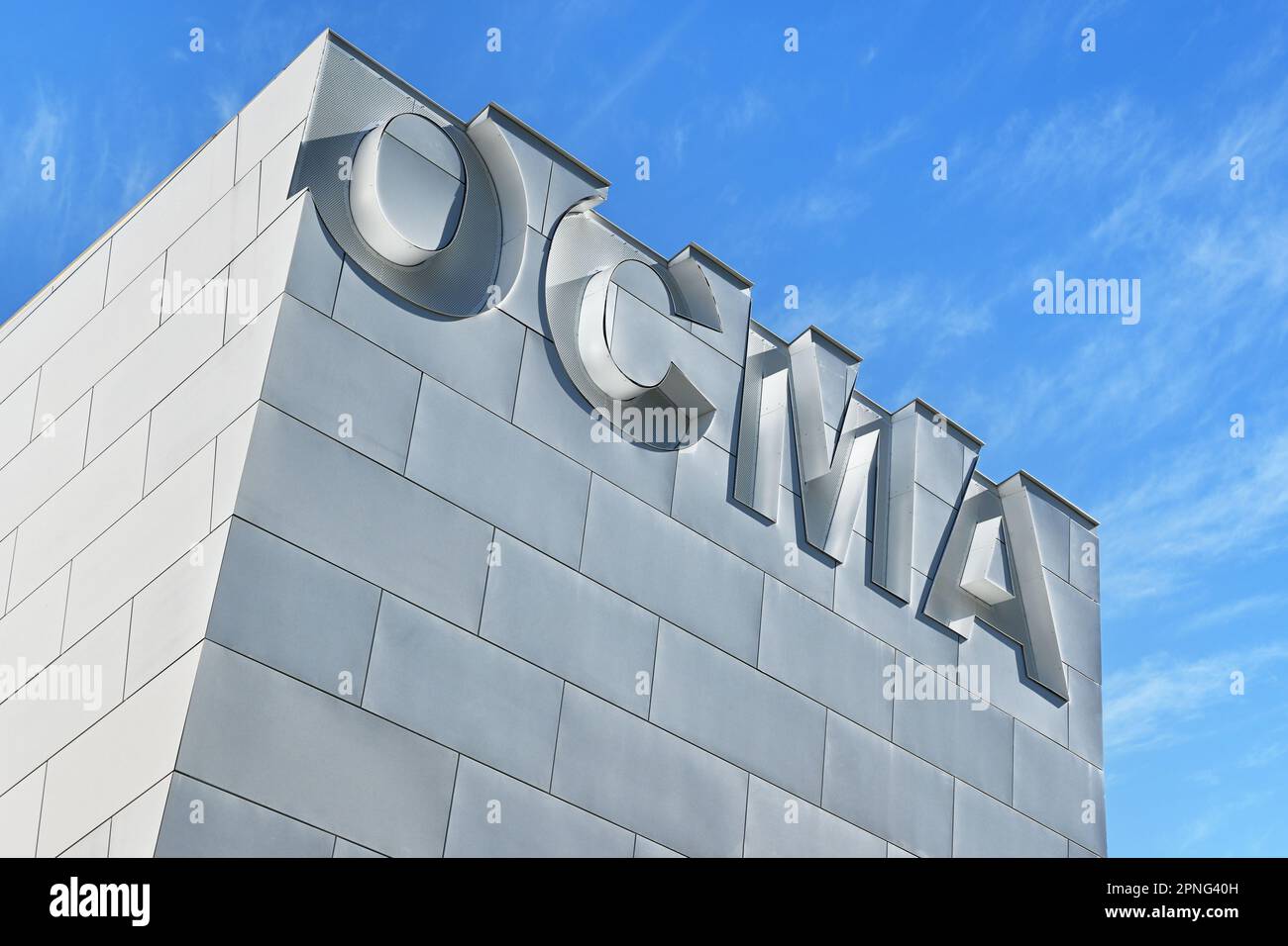 COSTA MESA, CALIFORNIA - 3 APR 2023: OCMA sign on the back side of the ...