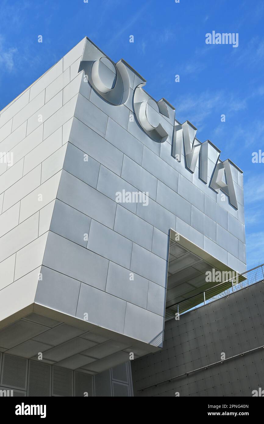 COSTA MESA, CALIFORNIA - 3 APR 2023: OCMA sign on the back side of the ...