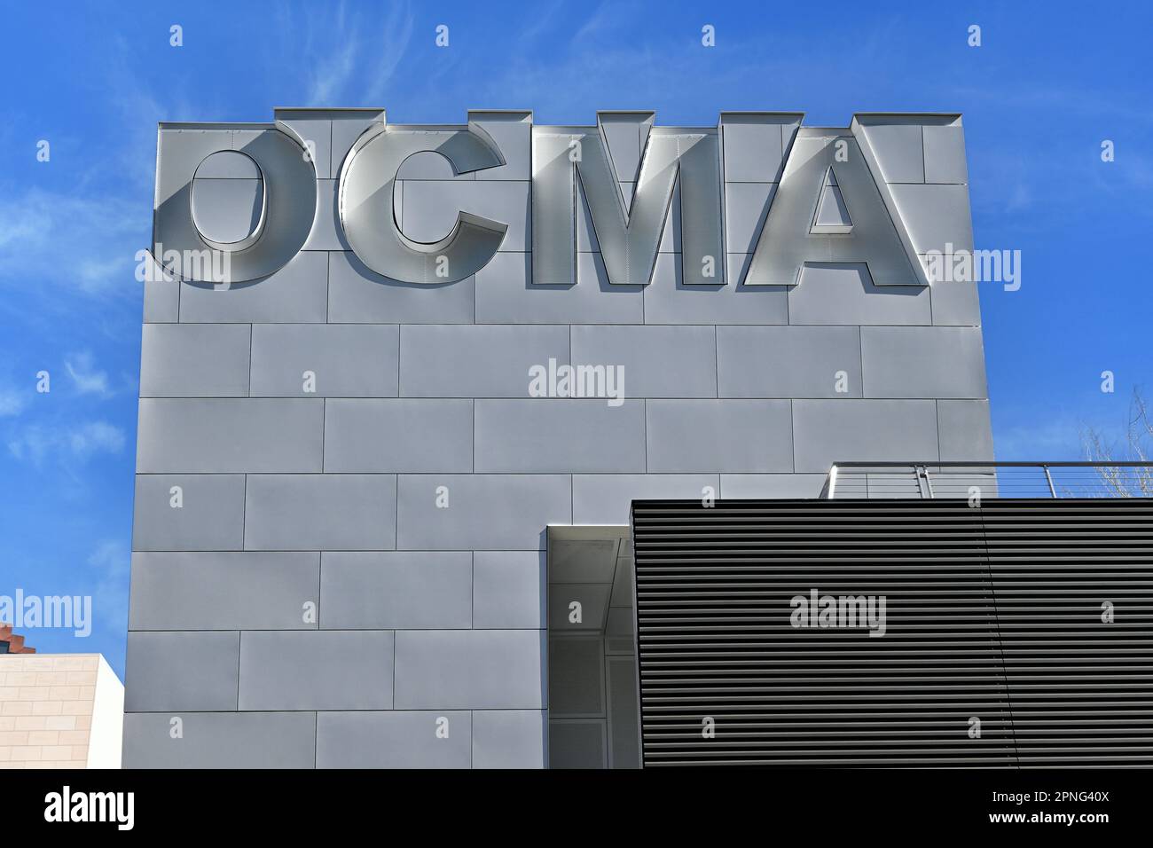 COSTA MESA, CALIFORNIA - 3 APR 2023: OCMA sign on the back side of the ...