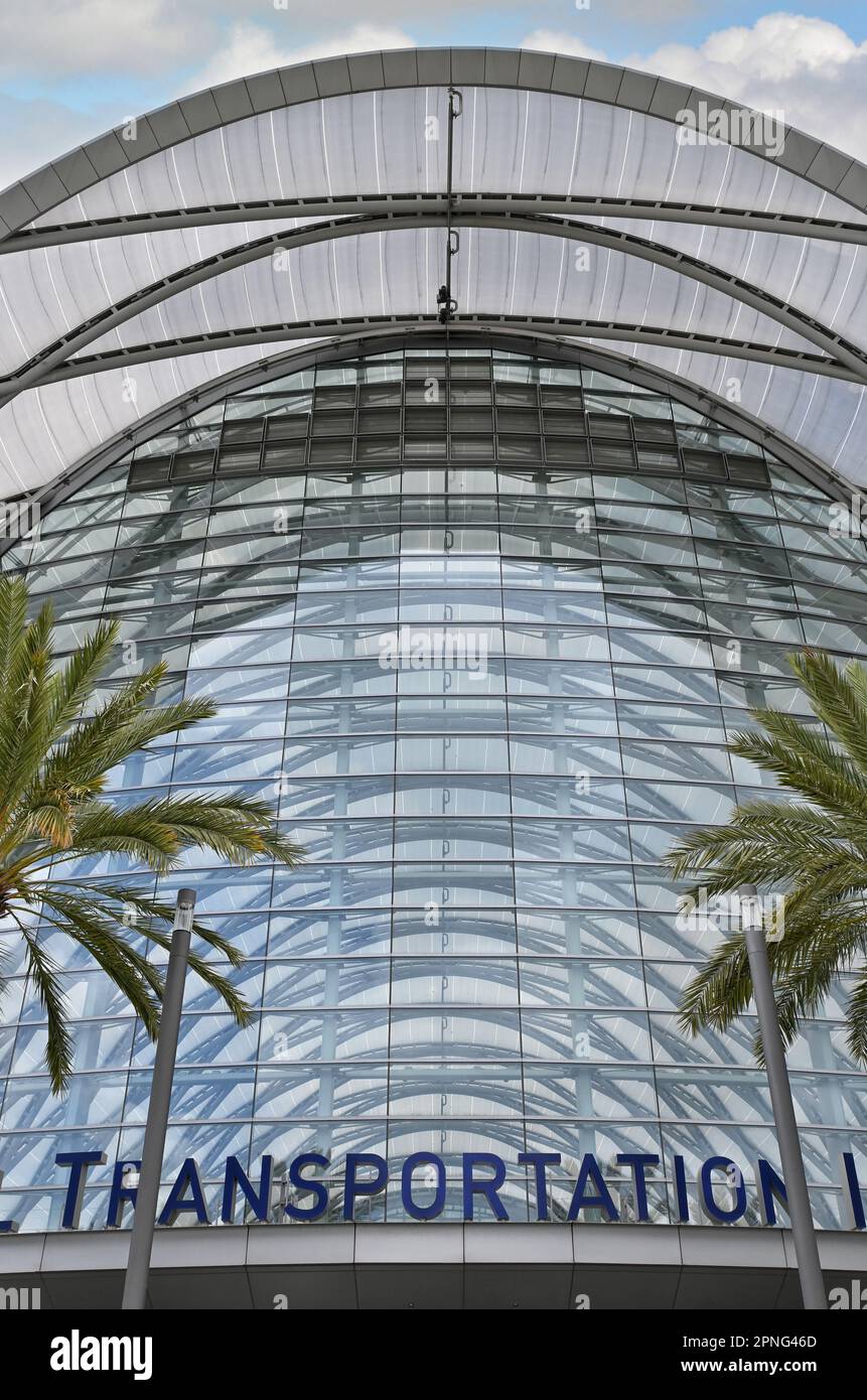 ANAHEIM, CALIFORNIA - 18 APR 2023: Closeup of the front of the Anaheim Regional Transportation ...