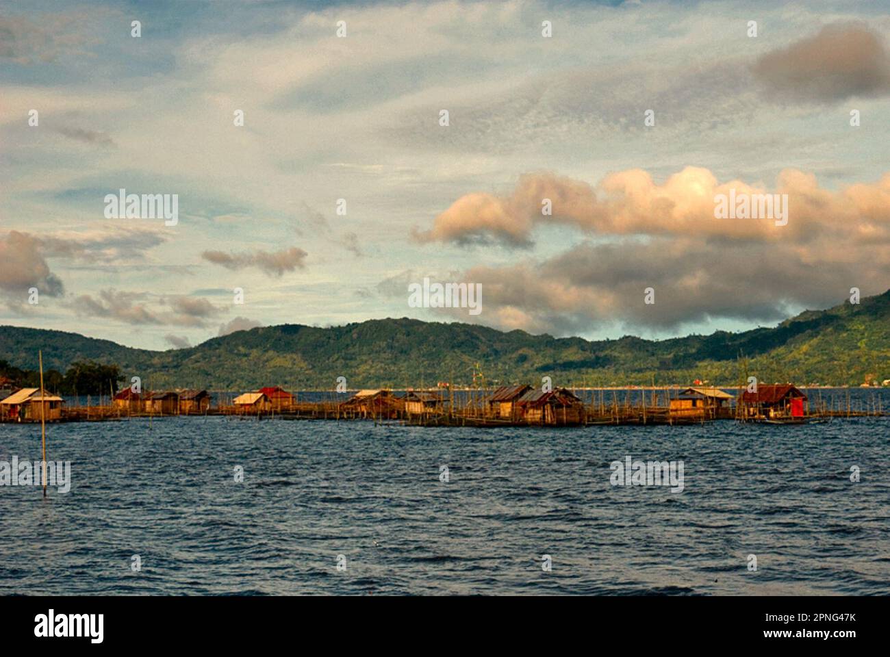 View of a fish farming complex on Lake Tondano in Remboken, Minahasa ...