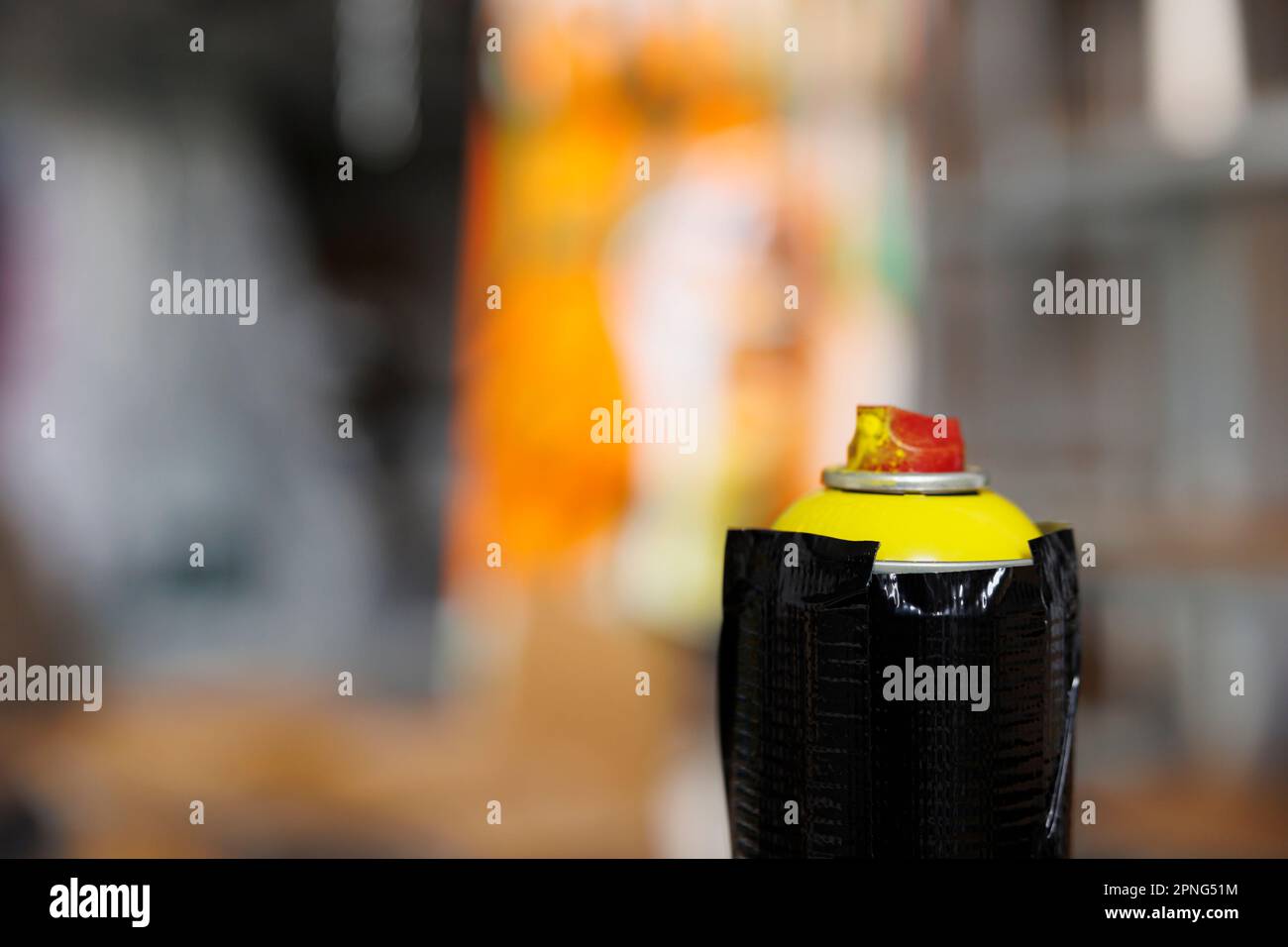 Vandalism spray paint bottles used for graffiti artwork on deserted ...