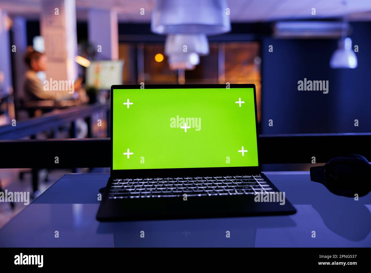 Laptop computer with green screen mock up chroma key with isolated ...