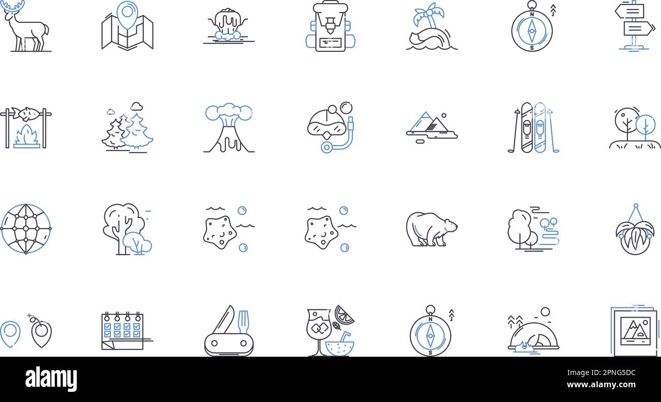 Exciting journey line icons collection. Adventure, Exploration, Thrill ...