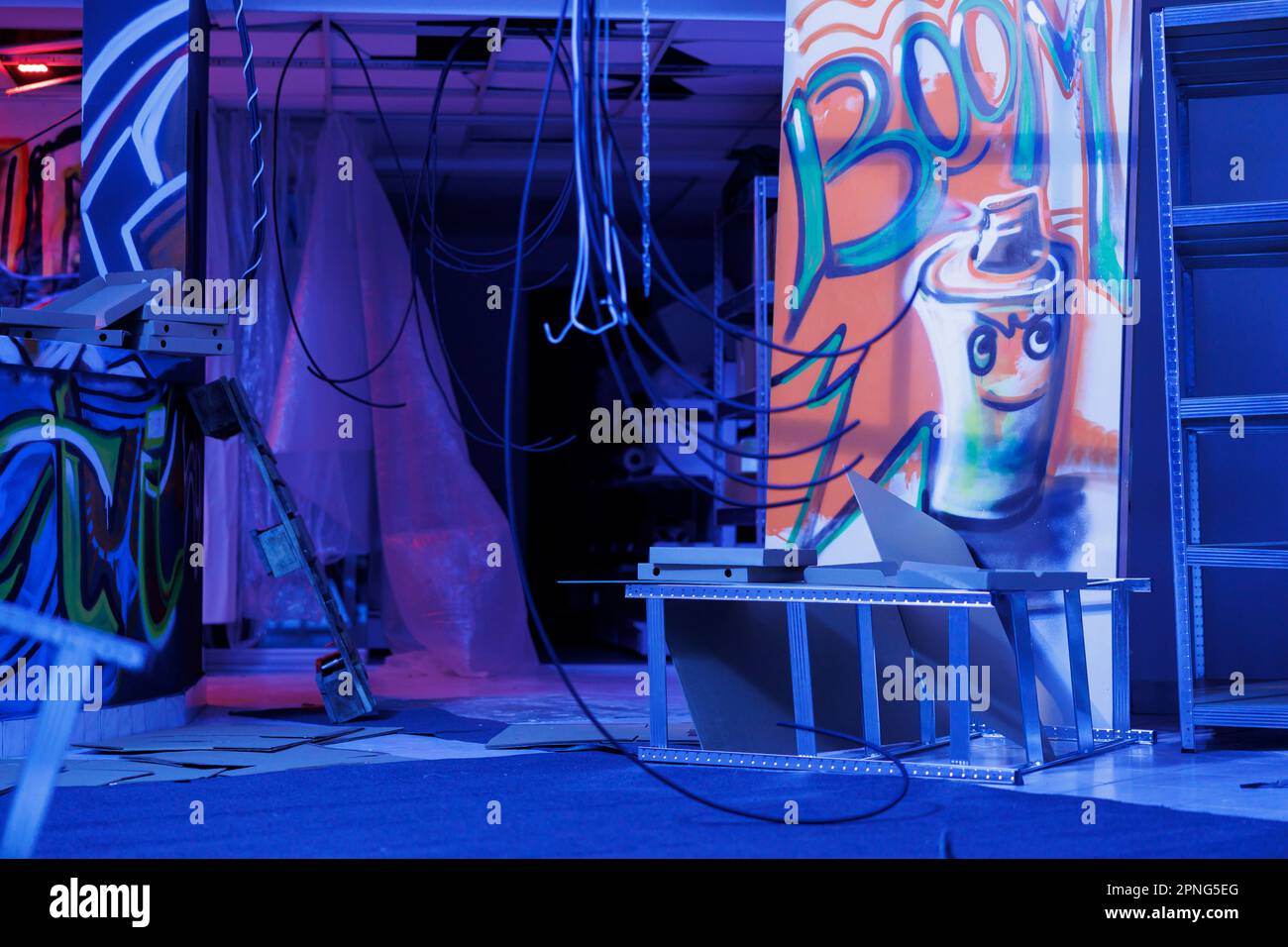 Abandoned building turned into ruin and glowing in the dark with ...