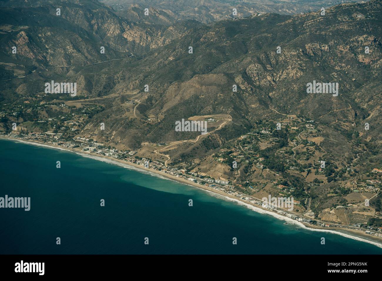 Aerial view of Leo Carrillo State Park and Pacific Coast Highway in ...
