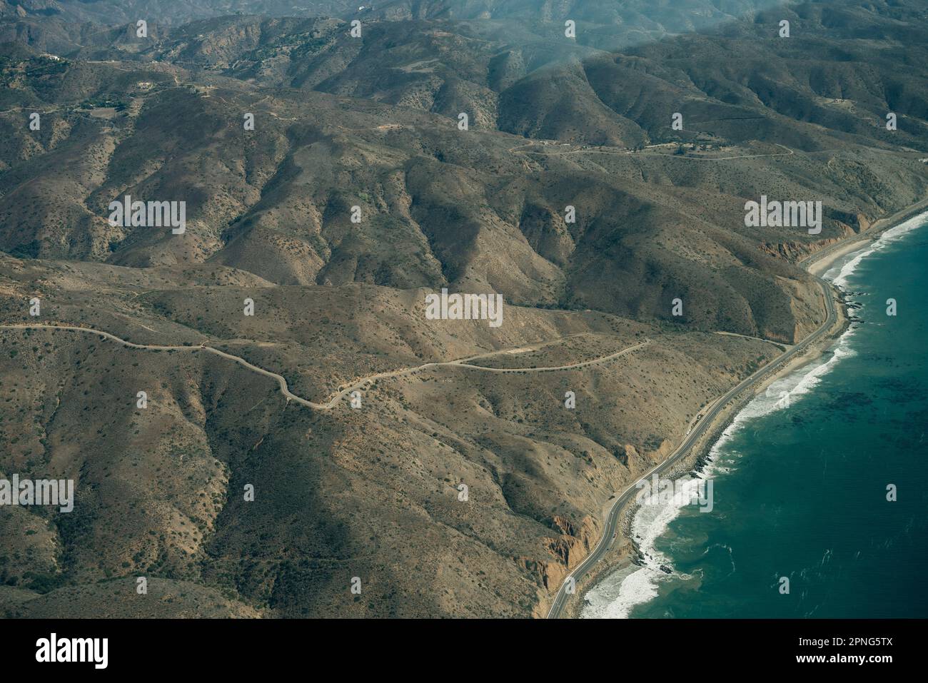Aerial view of Leo Carrillo State Park and Pacific Coast Highway in ...