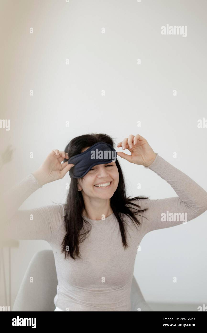 Woman sleep mask emotion hi-res stock photography and images - Alamy