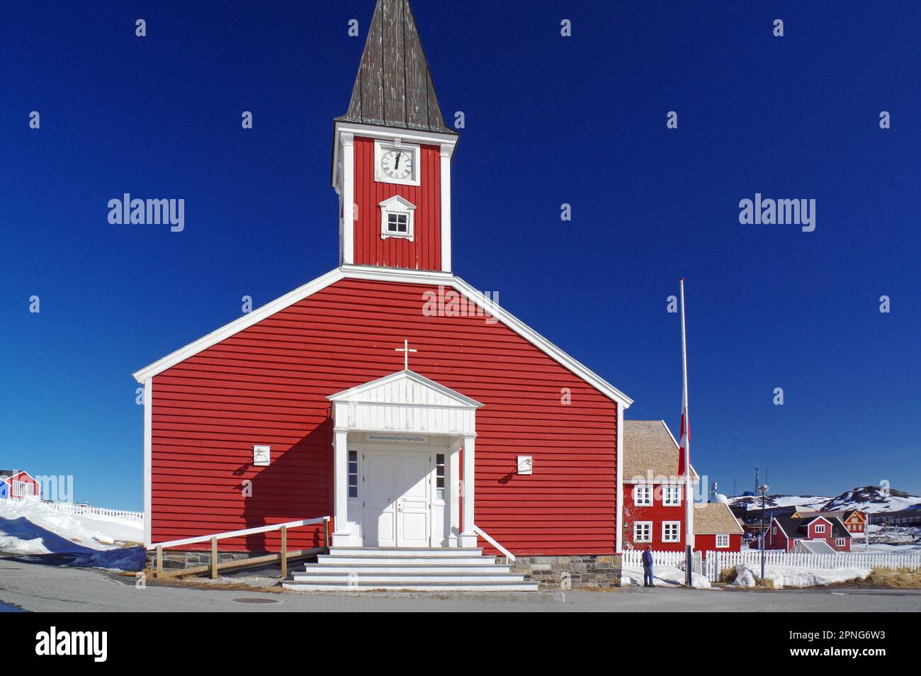 The Church of the Redeemer in Nuuk, wooden building, winter, capital ...
