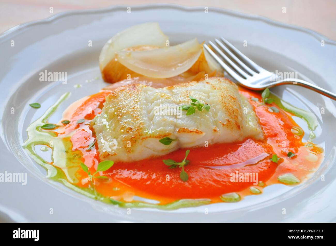 Fried catfish, pepper sauce, onions Stock Photo - Alamy