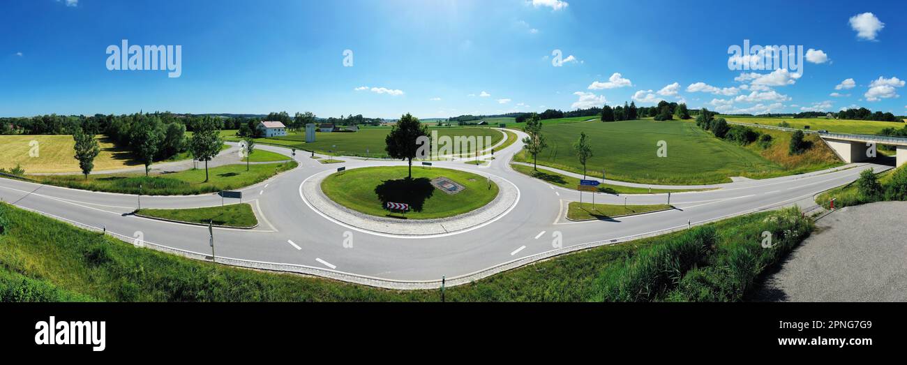 Aerial view of the roundabout near Frontenhausen, a market in the Lower ...