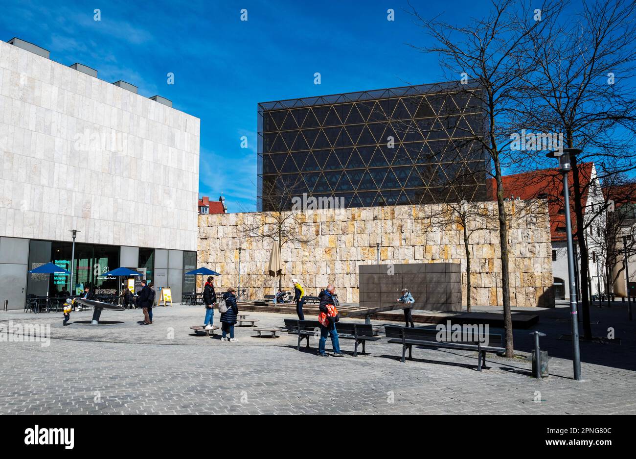 Jakobsplatz with playground in front of the Ohel-Jakob-Synagogue ...