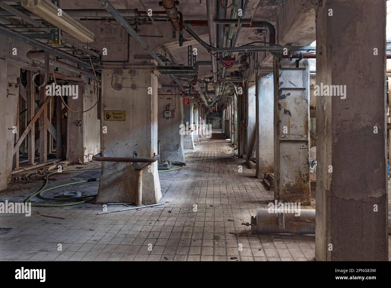 Supply lines in the basement of a former paper factory, Lost Place ...