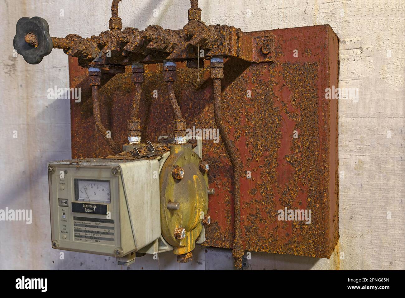 Rusted steam regulator of a former paper factory, Lost Place, Bavaria ...