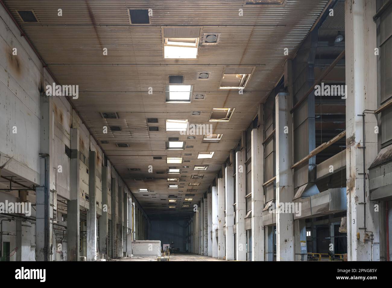 Empty production hall with skylights of a former paper factory, Lost ...
