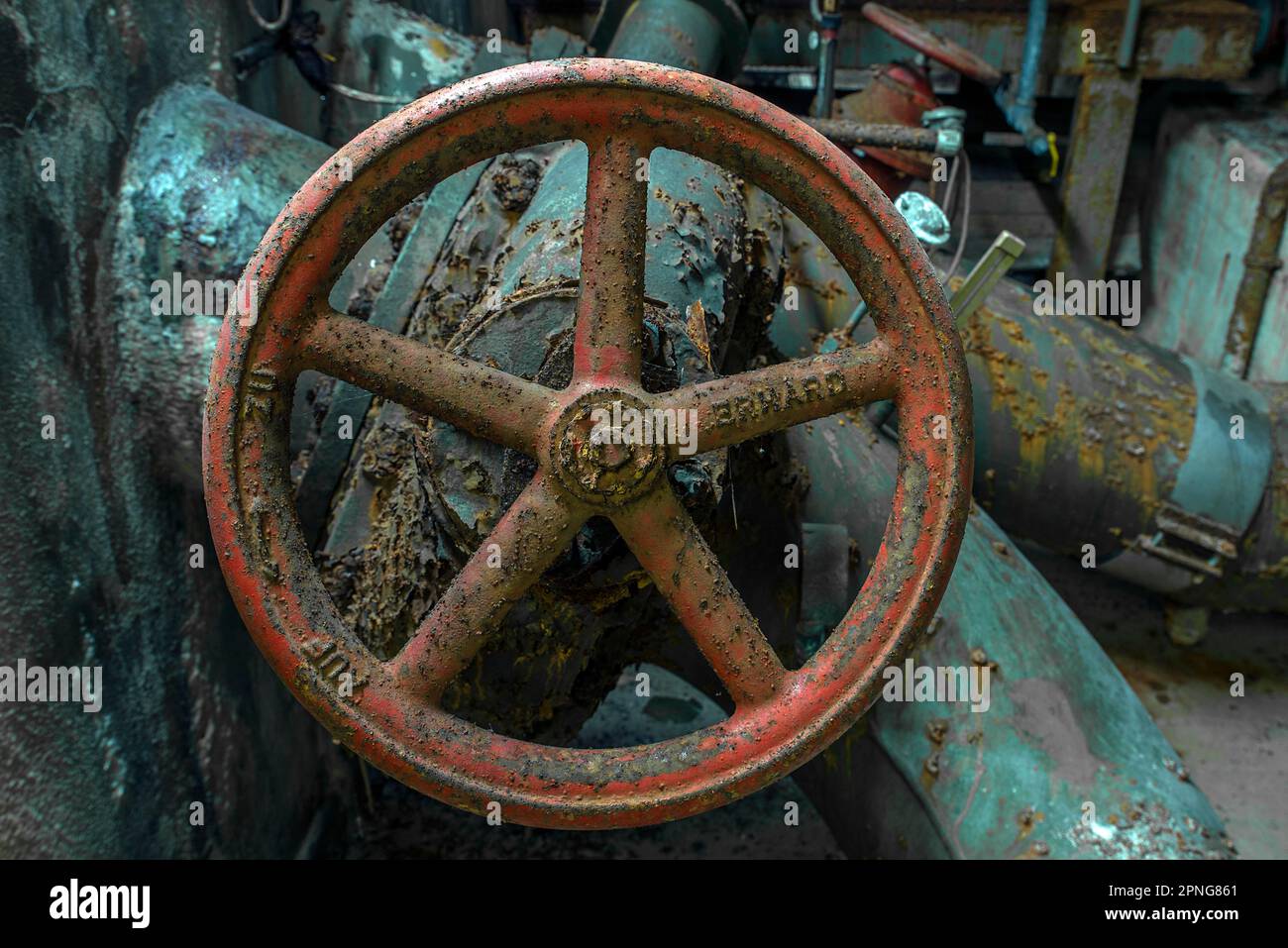 Rusty shut-off wheel on a water pipe of a former paper factory, Lost ...