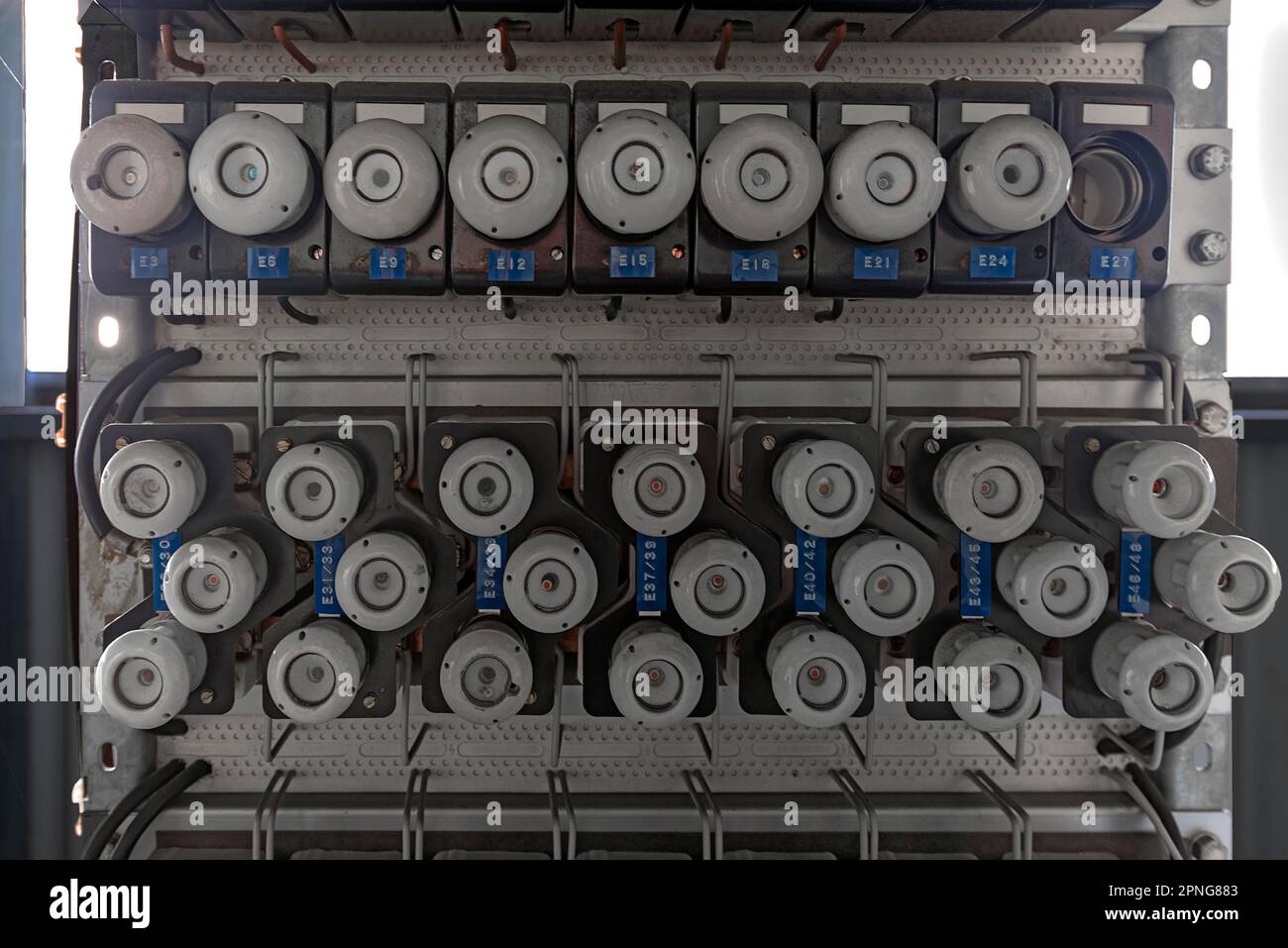 Fuse box with ceramic fuses in a former paper factory, Lost Place ...