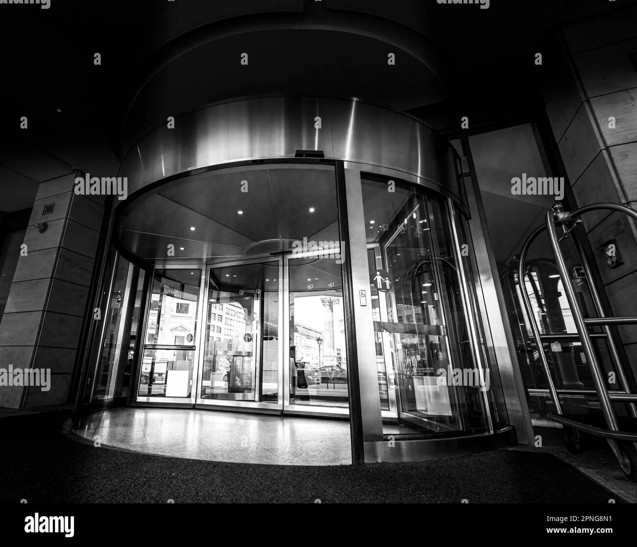 Black and white photograph, revolving door on a building, Berlin ...