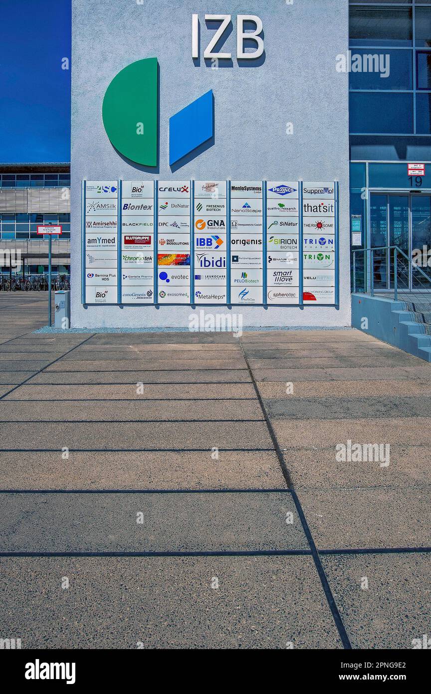 Information board with logos at the development company IZB mbH ...