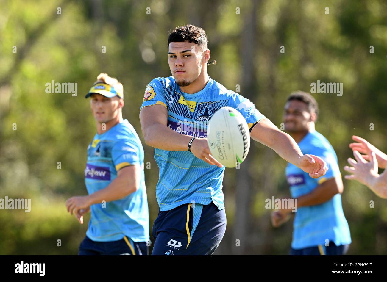 Iszac Fa'asuamaleaui during a Gold Coast Titans NRL training session at ...