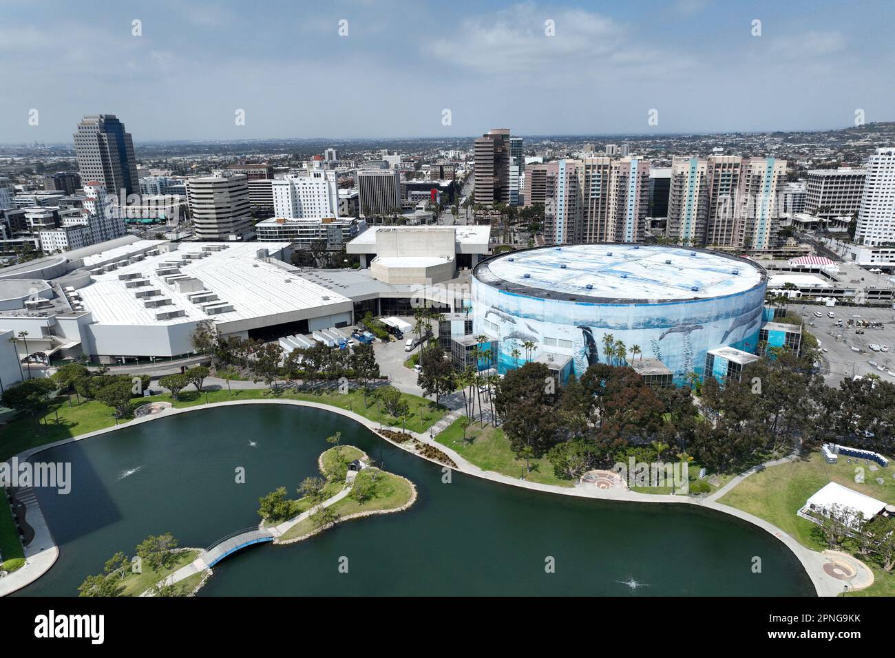A general overall aerial view of the Long Beach Arena, Convention ...