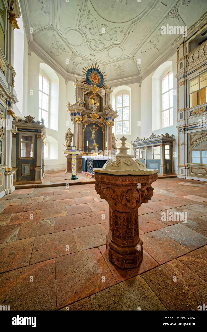 Baroque hall church St. Otto with the altar, interior, Wechselburg ...