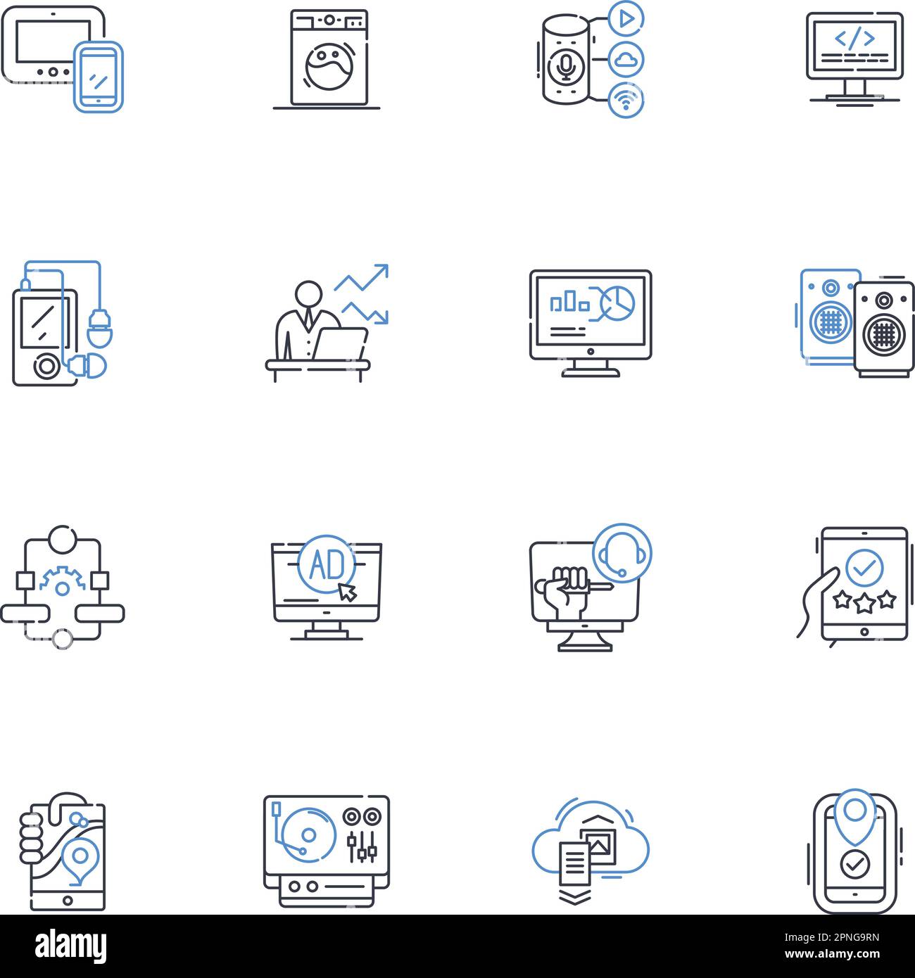 Mechanism elements line icons collection. Gears, Pulleys, Levers ...