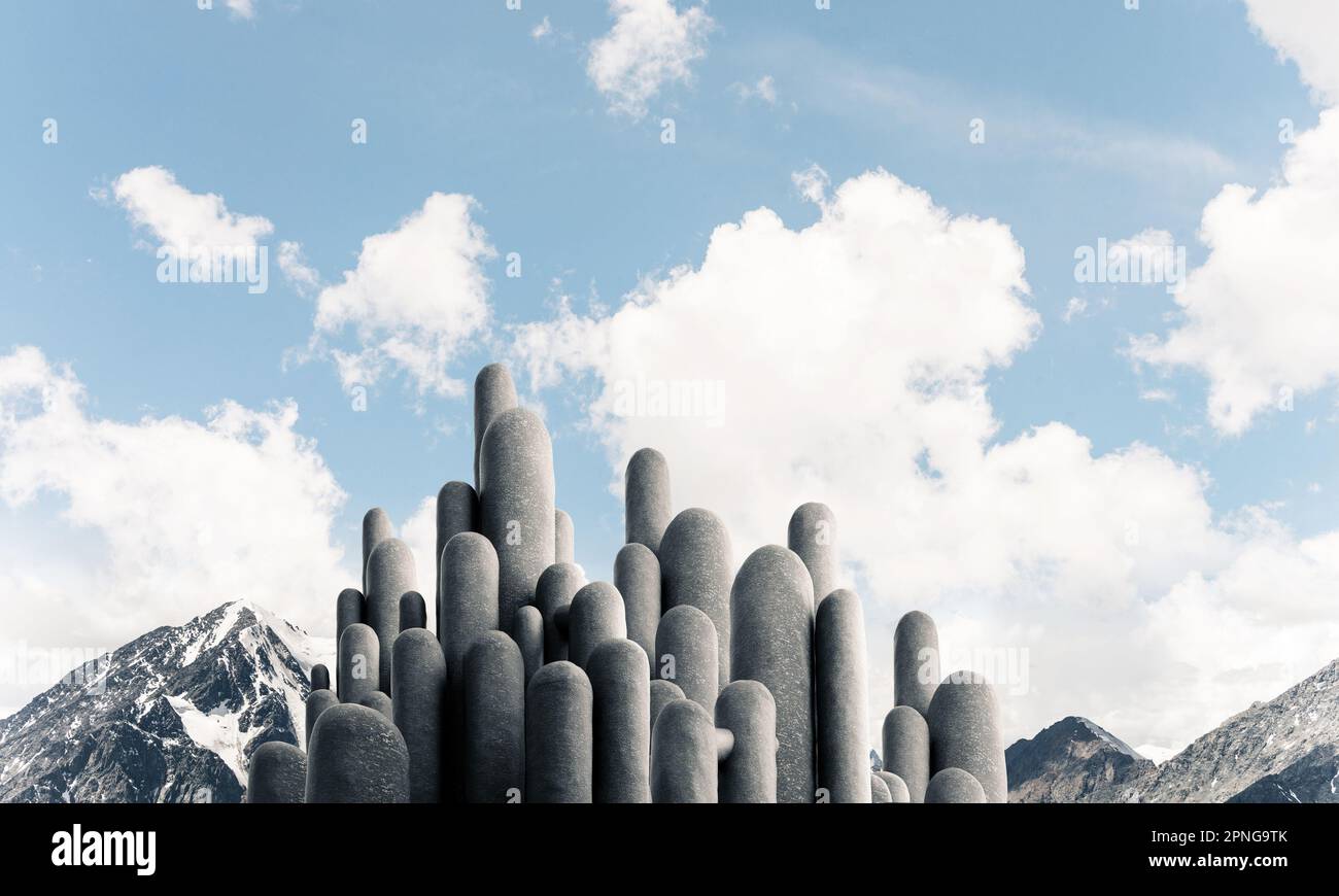 Multiple stone columns with breathtaking landscape Stock Photo - Alamy