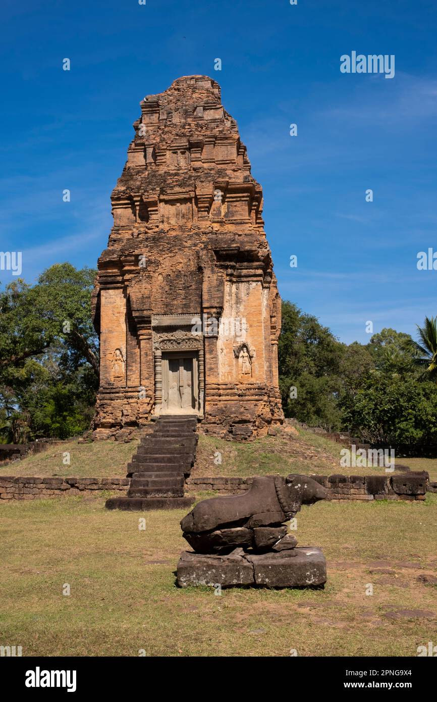 Cambodia: One of the brick towers to the west of the main central ...