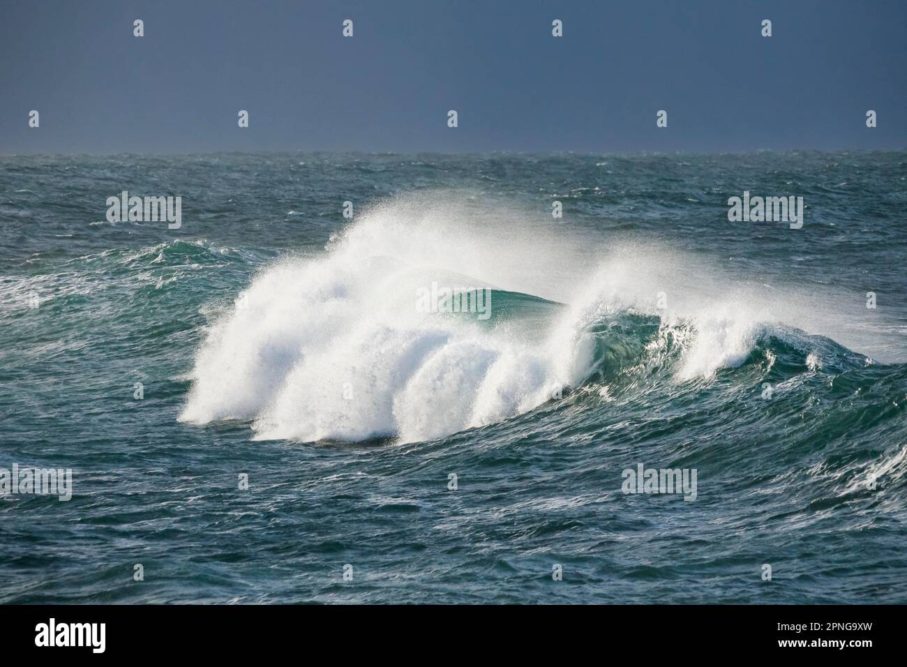 Big wave breaks in the open sea on the Breton coast near Brest, France ...