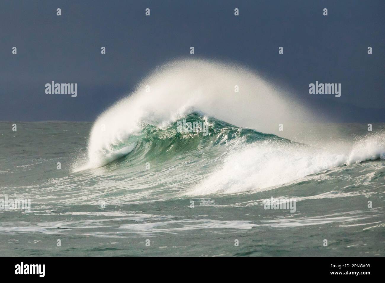 Big wave breaks in the open sea on the Breton coast near Brest, France ...