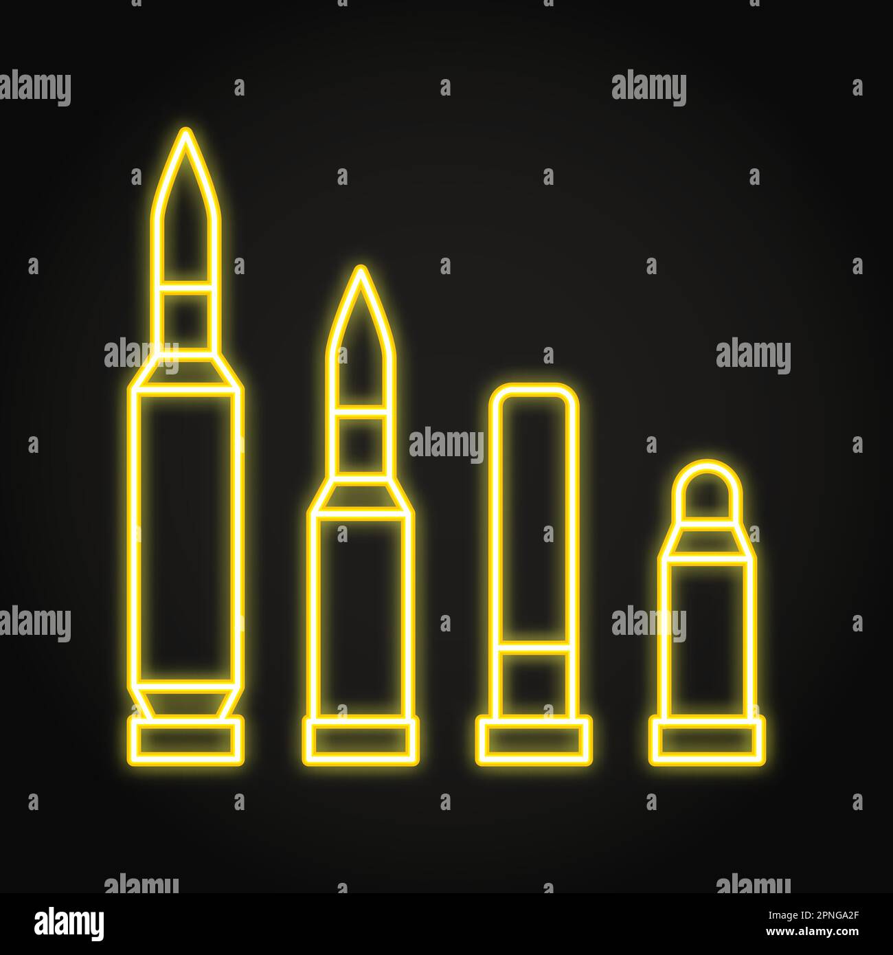 Military ammunition neon line icon. Weapon ammo, bullets symbol. Vector ...