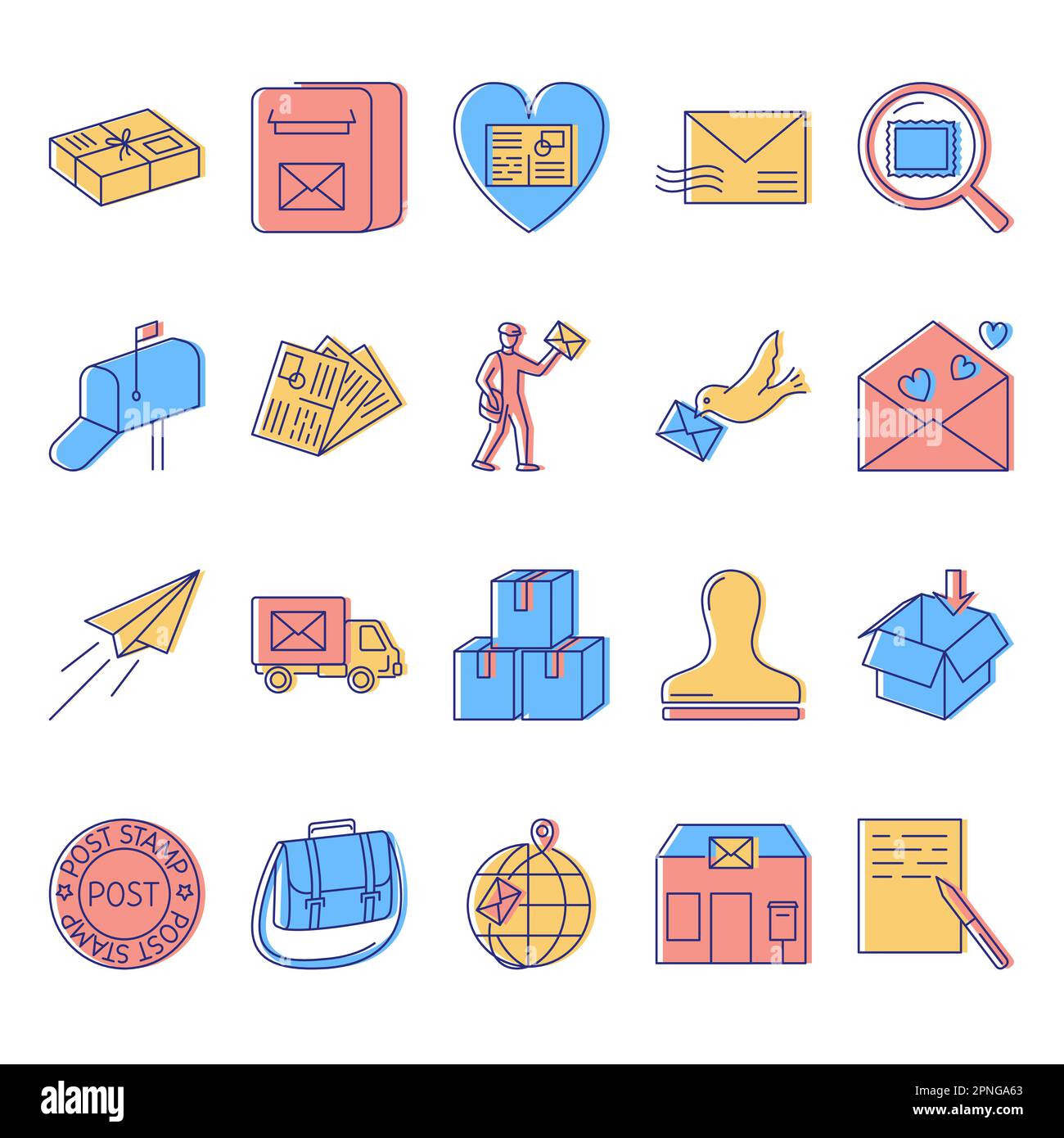 Post service icon set in line style. Mail delivery symbols, letters and ...