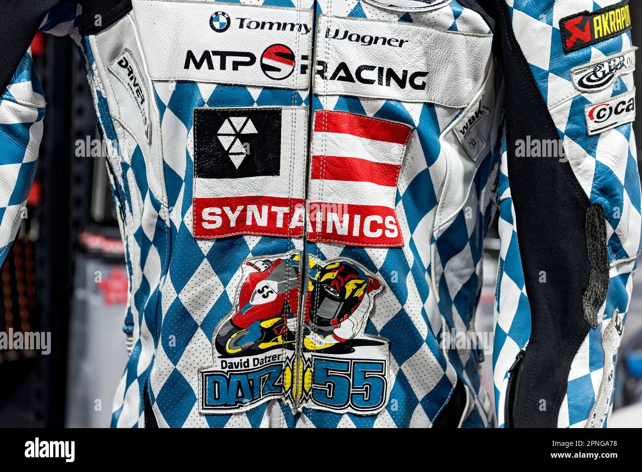 Leather suit of racing driver David Datzer, racing suit made of leather ...