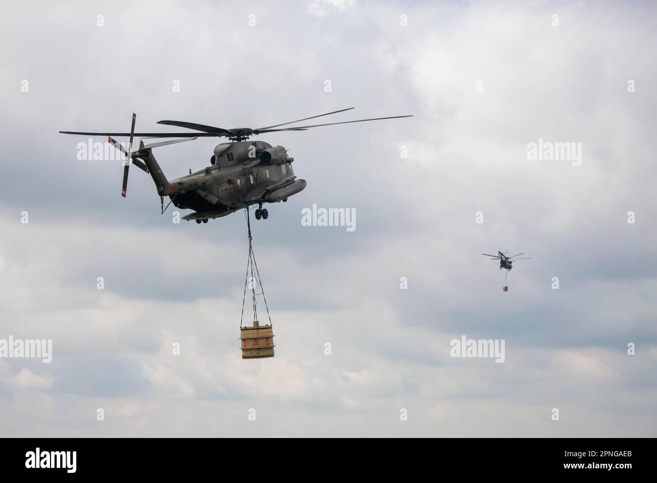 Two Bundeswehr helicopters with fire extinguishing tank 5000 litres ...